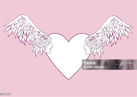 천사 심 혼의 형태로 프레임에 인간의 얼굴을 가진 날개 각도에 대한 스톡 벡터 아트 및 기타 이미지 각도 결혼식 깃털 Istock