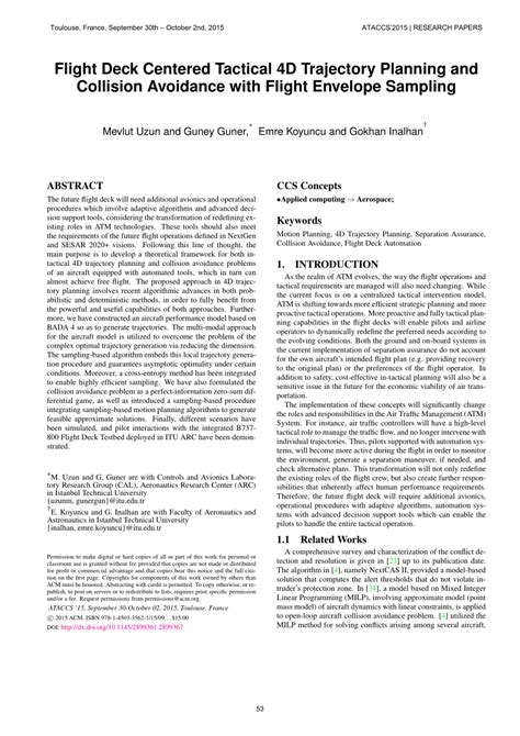 Pdf Flight Deck Centered Tactical 4d Trajectory Planning And Collision Avoidance With Flight
