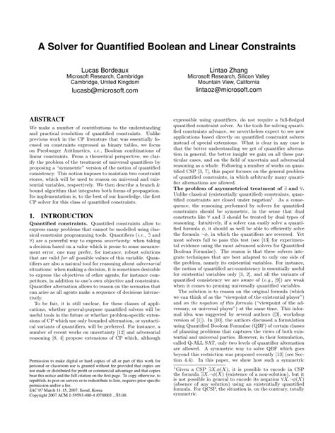 Pdf A Solver For Quantified Boolean And Linear Constraints