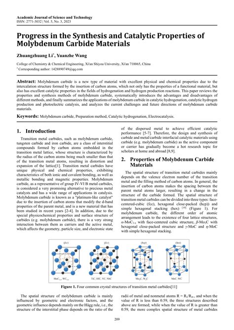 Pdf Progress In The Synthesis And Catalytic Properties Of Molybdenum Carbide Materials