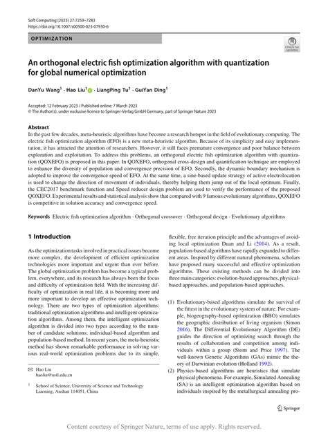 An Orthogonal Electric Fish Optimization Algorithm With Quantization