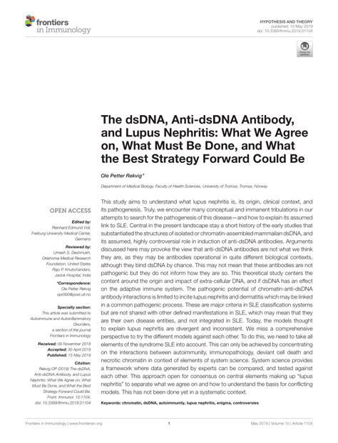 Pdf The Dsdna Anti Dsdna Antibody And Lupus Nephritis What We