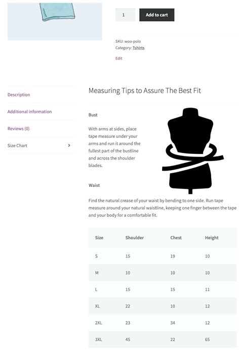 Woocommerce Size Chart Product Size Guide And Specifications