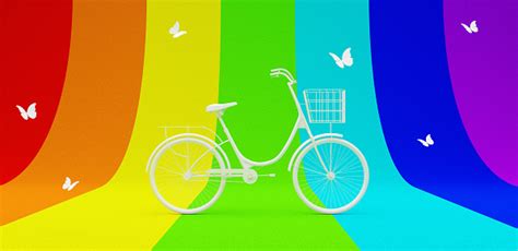 무지개 컬러 배경 3 차원 렌더링 3 차원 일러스트 레이 션에 여행 컨셉 두발자전거에 대한 스톡 사진 및 기타 이미지 두발자전거 나비 무지개 Istock