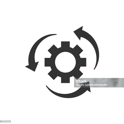 평면 스타일에서 워크플로 프로세스 아이콘입니다 격리 된 백색 배경에 화살표 벡터 일러스트와 함께 기어 Cog 휠 워크플로 비즈니스 개념입니다 비즈니스에 대한 스톡 벡터 아트