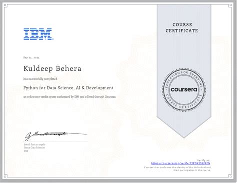 24bca10108 Coursera Python For Data Science Certificate To Kuldeep