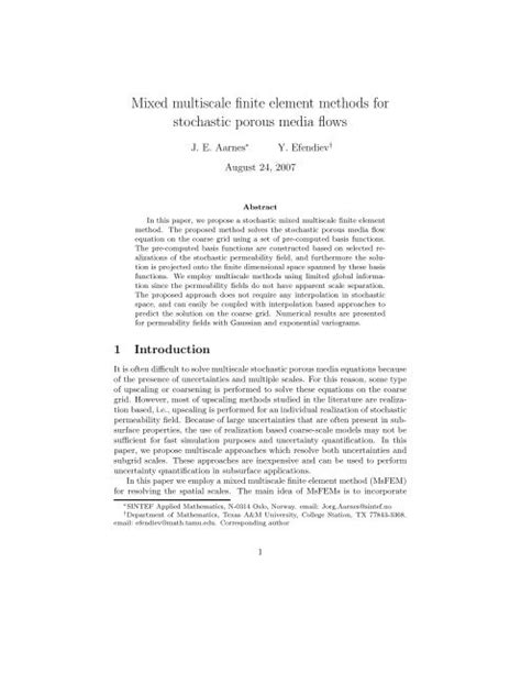 Mixed Multiscale Finite Element For Stochastic Porous Media Sintef