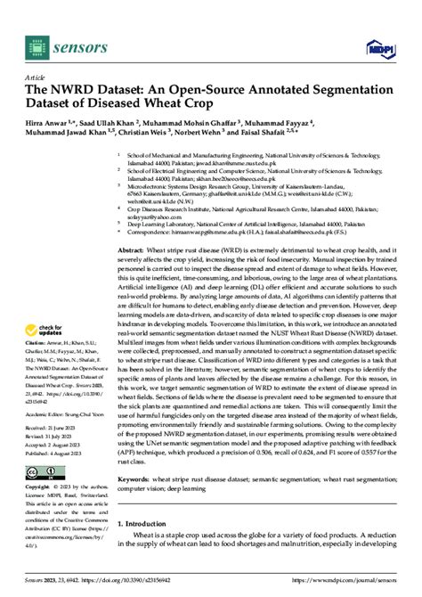 Pdf The Nwrd Dataset An Open Source Annotated Segmentation Dataset Of Diseased Wheat Crop