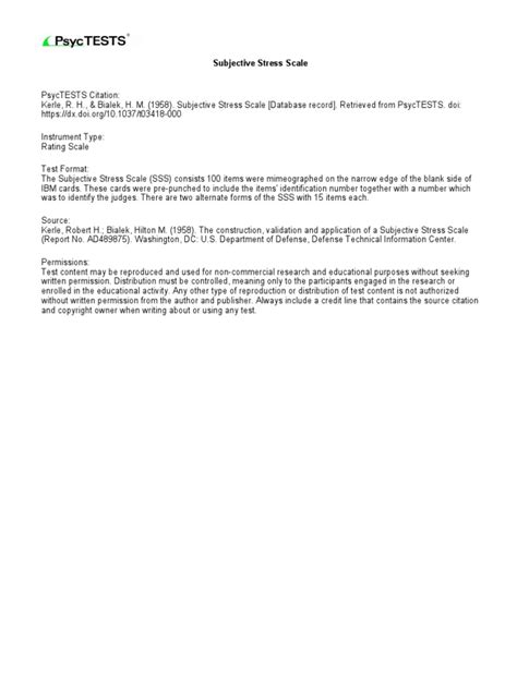 Subjective Stress Scale Pdf Computing Information Science