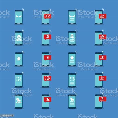 악성 코드 휴대 전화에 온라인 바이러스 공격 경고 경고 인터넷 보안 위협 벡터 일러스트레이션 0명에 대한 스톡 벡터 아트 및 기타 이미지 Istock