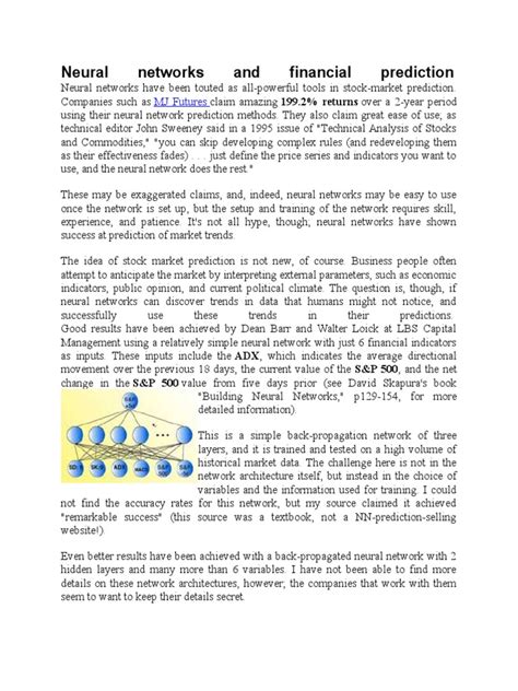 Neural Networks And Financial Prediction Mj Futures Pdf Prediction Artificial Neural Network