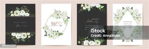 어머니의 날 아름다운 꽃 카드 수채화 꽃 프레임 벡터 세트 어머니 파티 여성 골드 템플릿에 대한 봄 꽃 디자인 모던 포스터 엄마 배너 엽서 우아한 자연 초대 개체 그룹에