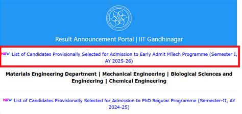 Iit Gandhinagar Early Admit Mtech Merit List Out For 2025 26 Check