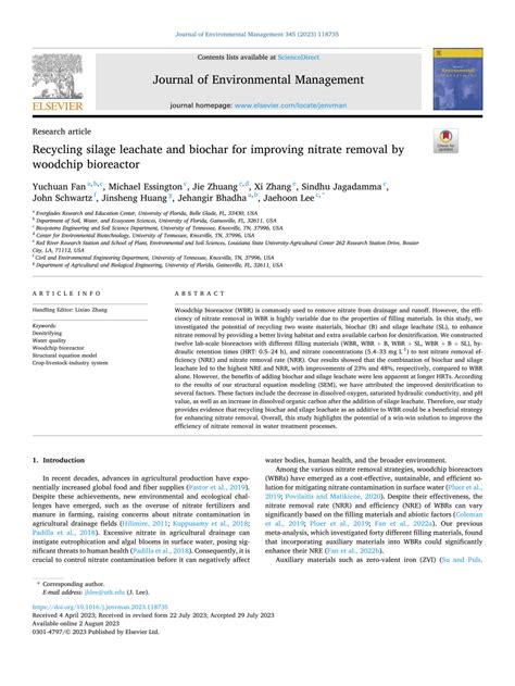 Pdf Recycling Silage Leachate And Biochar For Improving Nitrate Removal By Woodchip Bioreactor