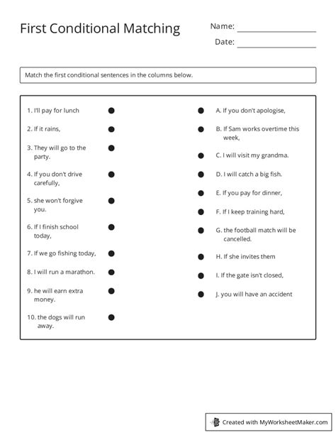 First Conditional Matching My Worksheet Maker Create Your Own Worksheets