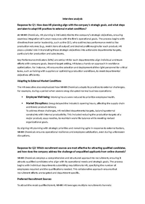 Interview Analysis Good Interview Analysis Response For Q1 How