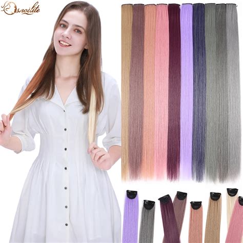 S Noilite 합성 하이라이트 클립 원피스 헤어 익스텐션 고온 섬유 여성 헤어 피스 레드 핑크 퍼플 24 인치인조