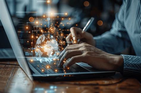 Businessman Engaging In Ai Driven Data Analysis And Digital Marketing Strategies Stock