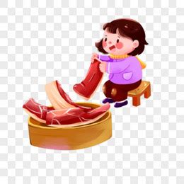 卡通矢量过年晒腊肉PNG图片素材下载 素材PNG 熊猫办公