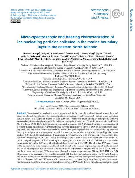 Pdf Micro Spectroscopic And Freezing Characterization Of Ice Nucleating Particles Collected In