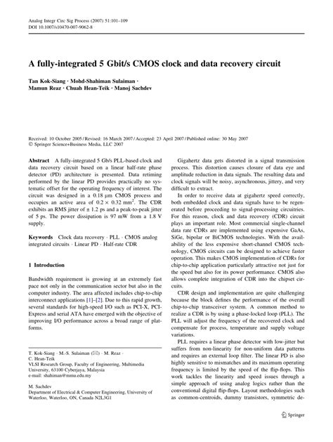 Pdf A Fully Integrated 5 Gbits Cmos Clock And Data Recovery Circuit