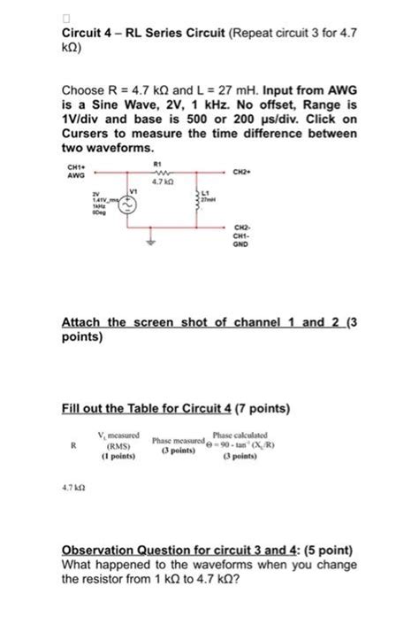 solved circuit 3 rl series circuit choose r 1kΩ and l 27mh