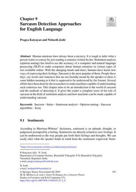 Pdf Sarcasm Detection Approaches For English Language