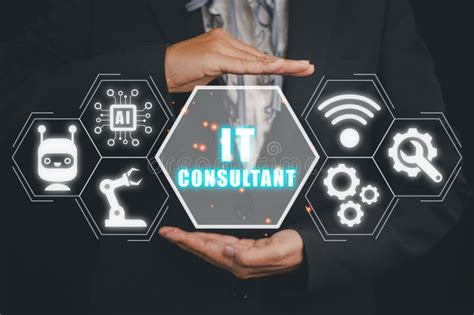 Business Person Hand Hand Holding It Consultant Icon On Virtual Screen Robotic Process