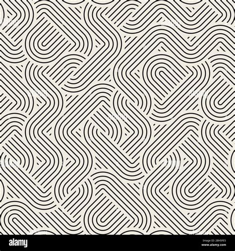 Vector Seamless Irregular Linear Grid Pattern Retro Abstract Rounded Lines Maze Repeating