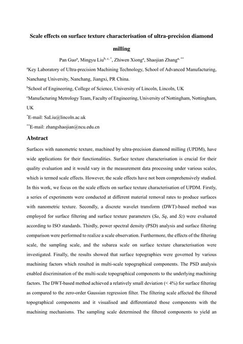 Pdf Scale Effects On Surface Texture Characterisation Of Ultra Precision Diamond Milling
