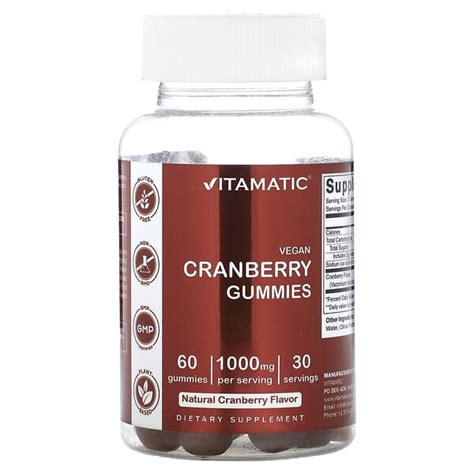 Vitamatic Vegan Cranberry Gummies Natural Cranberry 1000 Mg 60