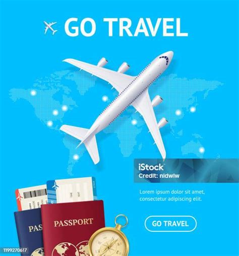 현실적인 3d 상세한 비행기와 이동 여행 개념 카드 비행기에 대한 스톡 벡터 아트 및 기타 이미지 비행기 3차원 형태 개념 Istock