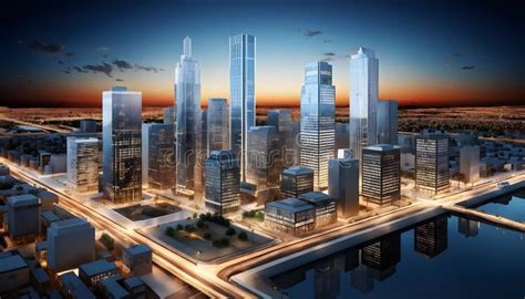 three dimensional render of a model of a modern city stock illustration