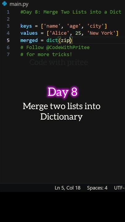 merge two lists into dictionary coding python tricks shorts codewithpritee youtube
