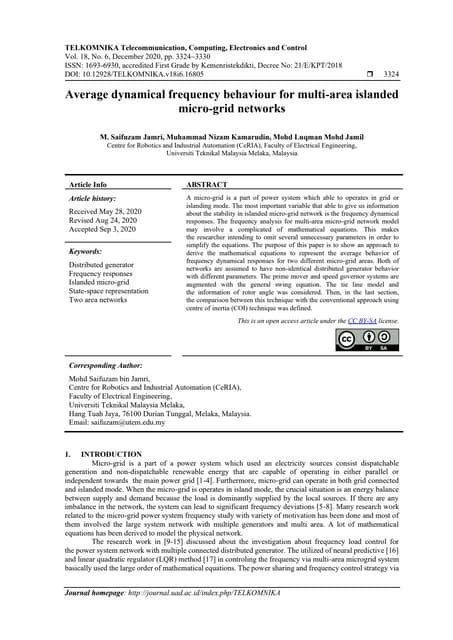 Average Dynamical Frequency Behaviour For Multi Area Islanded Micro Grid Networks Pdf