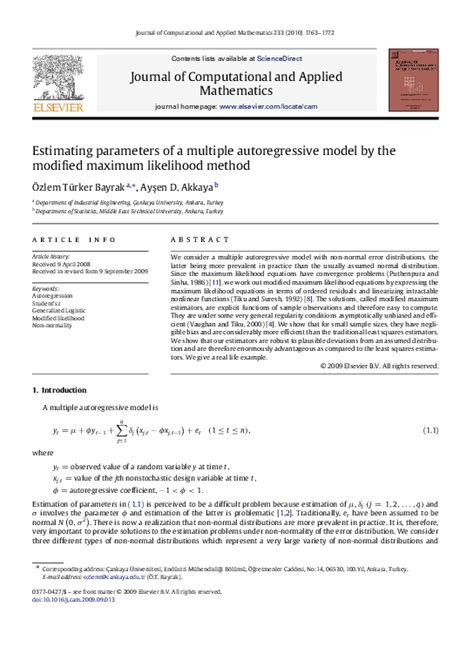 pdf estimating parameters of a multiple autoregressive model by the