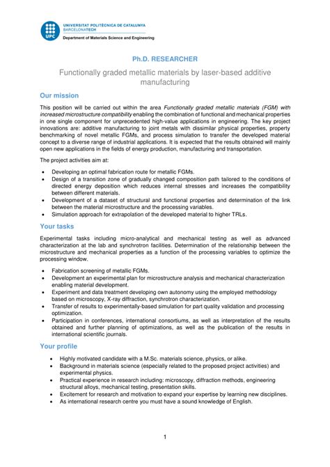 Pdf Ph D Position In Functionally Graded Metallic Materials By Laser Based Additive Manufacturing