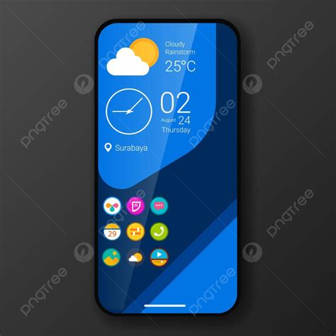 블루 사용자 정의 사용자 인터페이스 홈 화면 현실적인 스마트폰 디자인 템플릿 Psd 다운로드 디자인 자료 다운로드