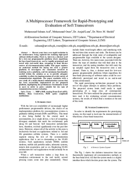 Pdf A Multiprocessor Framework For Rapid Prototyping And Evaluation Of Soft Transceivers