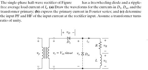 The Single Phase Half Wave Rectifier Of Figure Has A Freewheeling Diode And A Ripple Free