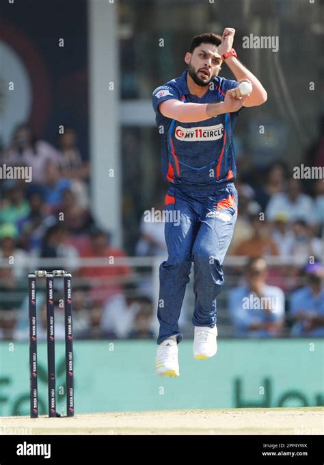 Lucknow Super Giants Naveen Ul Haq Bowls A Delivery During Indian
