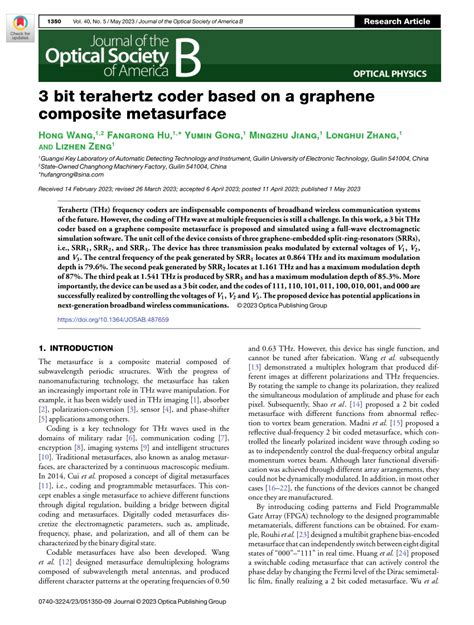 3 Bit Terahertz Coder Based On A Graphene Composite Metasurface