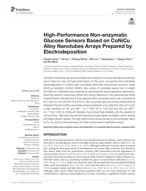 Pdf High Performance Non Enzymatic Glucose Sensors Based On Conicu Alloy Nanotubes Arrays