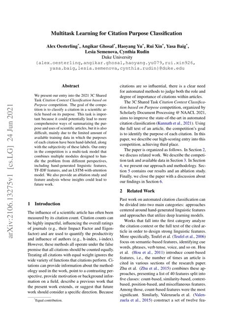 Pdf Multitask Learning For Citation Purpose Classification