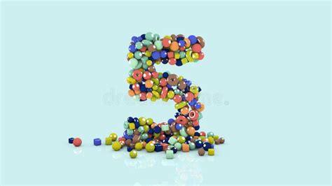 3d Illustration From Colored Objects Colorful Number Five From