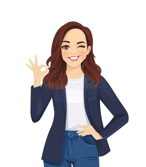 Casual Business Woman Gesturing Ok Stock Vector Illustration Of