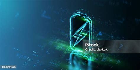 미래 기술 배경에 디지털 배터리 홀로그램 전원 공급 장치 진화의 혁신과 효율성 기술 진보와 혁신의 세계에서 미래 지향적인 배터리 아이콘 Cgi 3d 렌더링 배터리 전원에