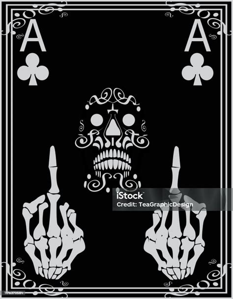 두개골 아이콘 장식품과 중간 손가락 흑백 배경 포커 카드 엿먹어에 대한 스톡 벡터 아트 및 기타 이미지 엿먹어 블랙잭 일러스트레이션 Istock