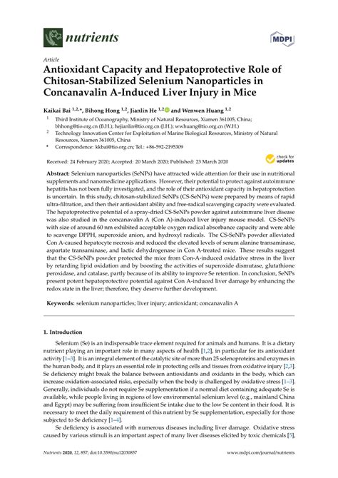 Pdf Antioxidant Capacity And Hepatoprotective Role Of Chitosan