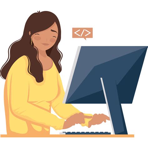 Female Developer With Desktop 24098521 Png